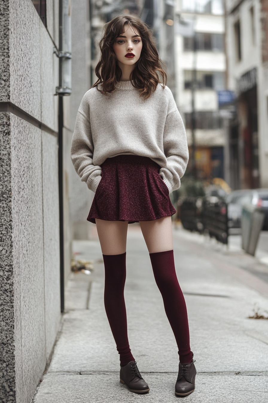 Mastering The Art Of Burgundy Tights Outfits :13 Looks – NeedleStar