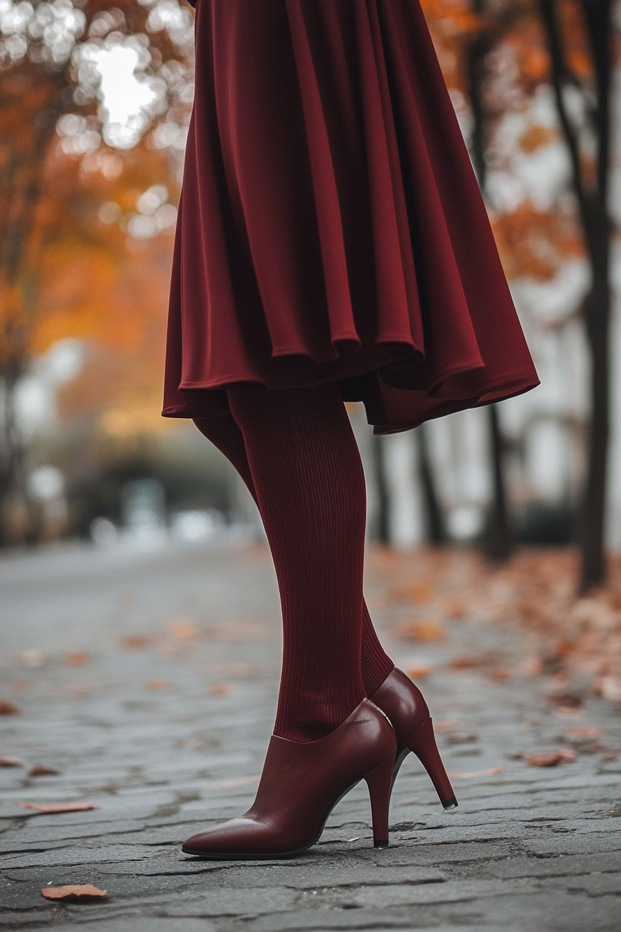 Mastering The Art Of Burgundy Tights Outfits :13 Looks – NeedleStar